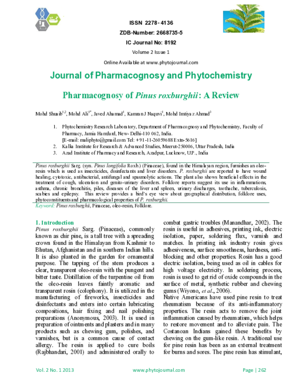 (PDF) Pharmacognosy of Pinus roxburghii: A Review