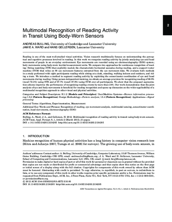 (PDF) Multimodal recognition of reading activity in transit using body ...