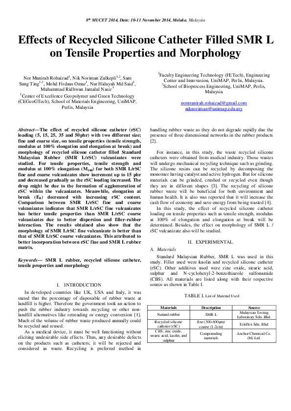 (PDF) Effects of Recycled Silicone Catheter Filled SMR L on Tensile ...