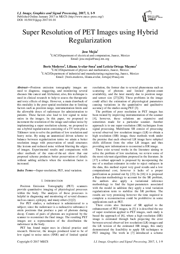 (PDF) Hybrid Regularization for PET Image Super Resolution