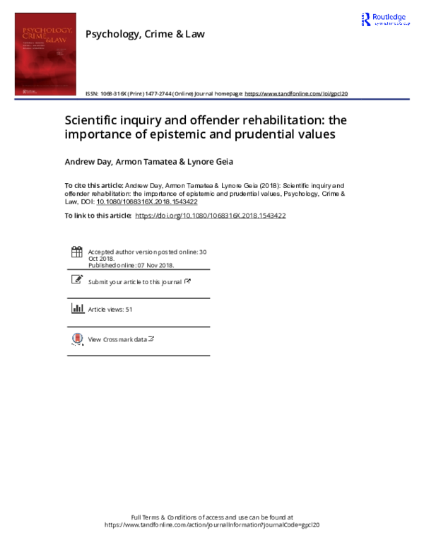 (PDF) Scientific inquiry and offender rehabilitation: the importance of epistemic and prudential ...