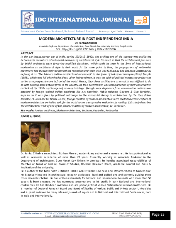 (PDF) Modern Architecture in Post Independence India