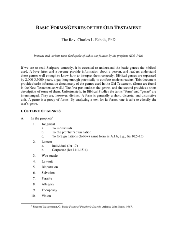(PDF) Basic Forms/Genres of the Old Testament