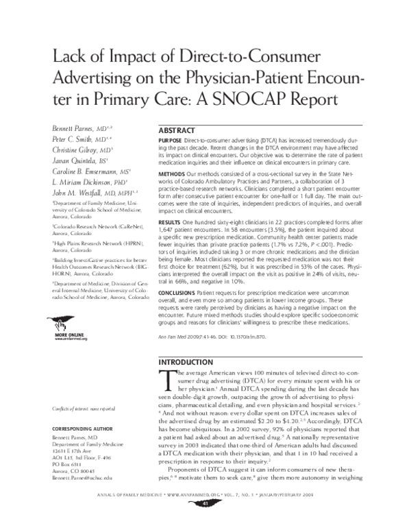 (PDF) Lack of Impact of Direct-to-Consumer Advertising on the Physician ...