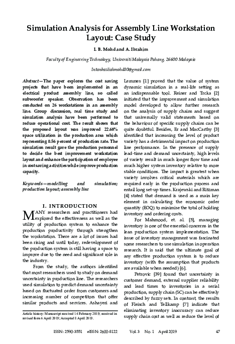 (PDF) Simulation analysis for assembly line workstation layout: case study