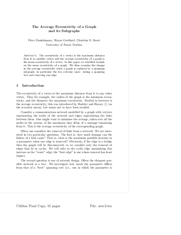 (PDF) The average eccentricity of a graph and its subgraphs