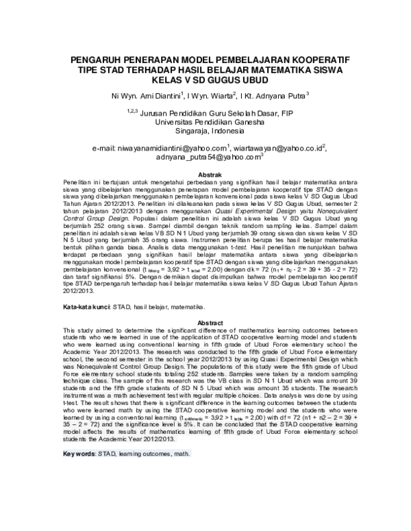 (PDF) Pengaruh Penerapan Model Pembelajaran Kooperatif Tipe Teams Games Tournament terhadap ...