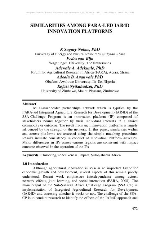 (PDF) Similarities Among Fara-Led IAR4D Innovation Platforms