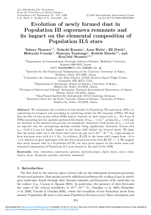 (PDF) Evolution of newly formed dust in Population III supernova ...