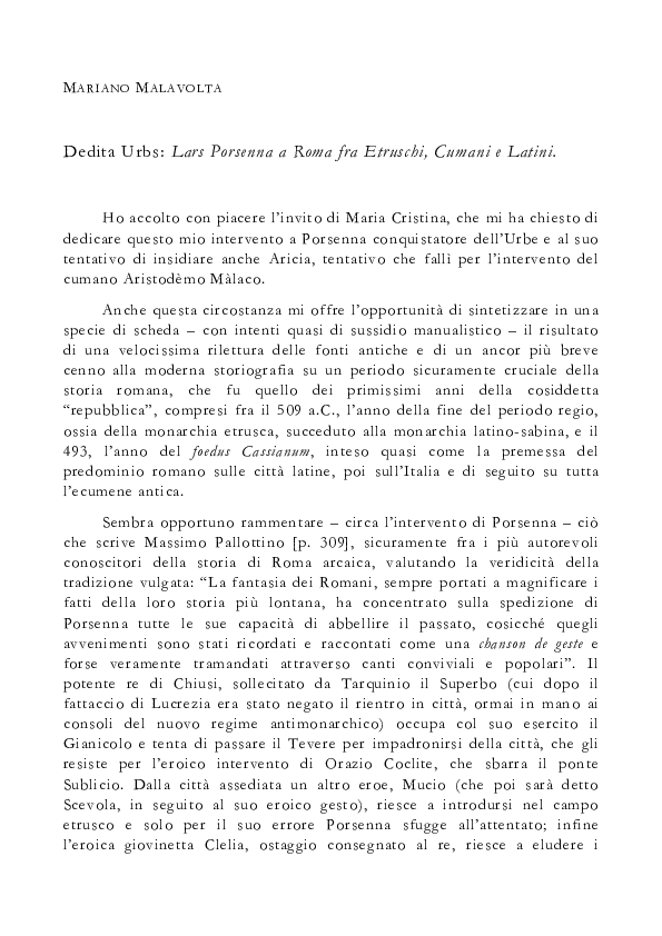 (PDF) Dedita Urbs: Lars Porsenna a Roma fra Etruschi, Cumani e Latini