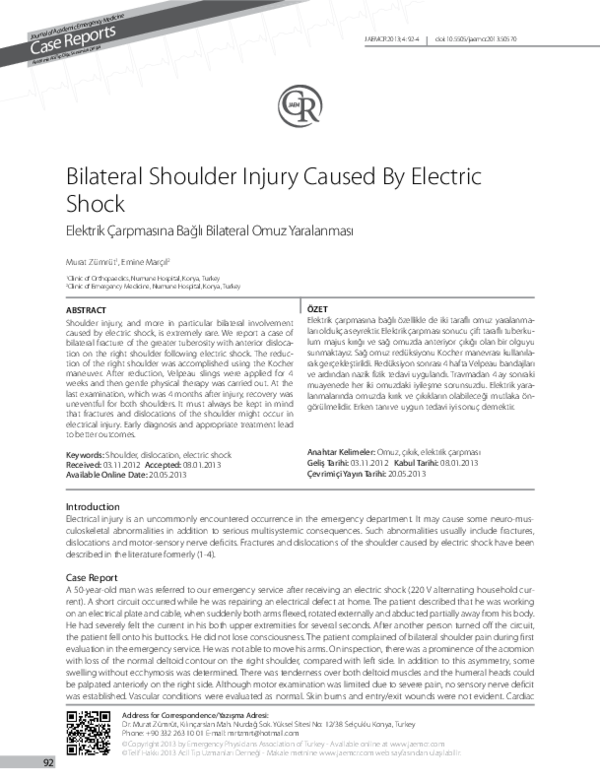 (PDF) Bilateral Shoulder Injury Caused By Electric Shock