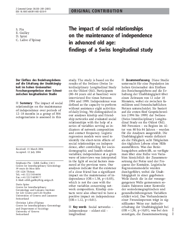(PDF) The impact of social relationships on the maintenance of ...
