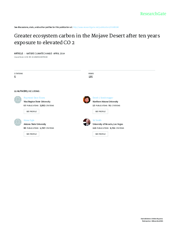 (PDF) Greater ecosystem carbon in the Mojave Desert after ten years ...