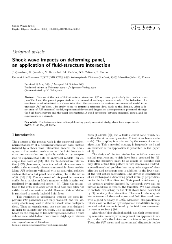 Pdf Shock Wave Impacts On Deforming Panel An Application Of Fluid Structure Interaction