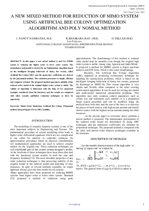 (PDF) A New Mixed Method For Reduction Of Mimo System Using Artificial ...