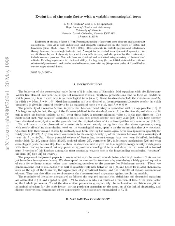 (PDF) Evolution of the scale factor with a variable cosmological term