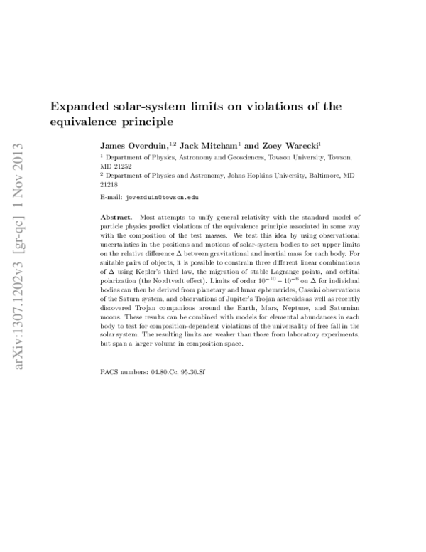 (PDF) Expanded solar-system limits on violations of the equivalence ...