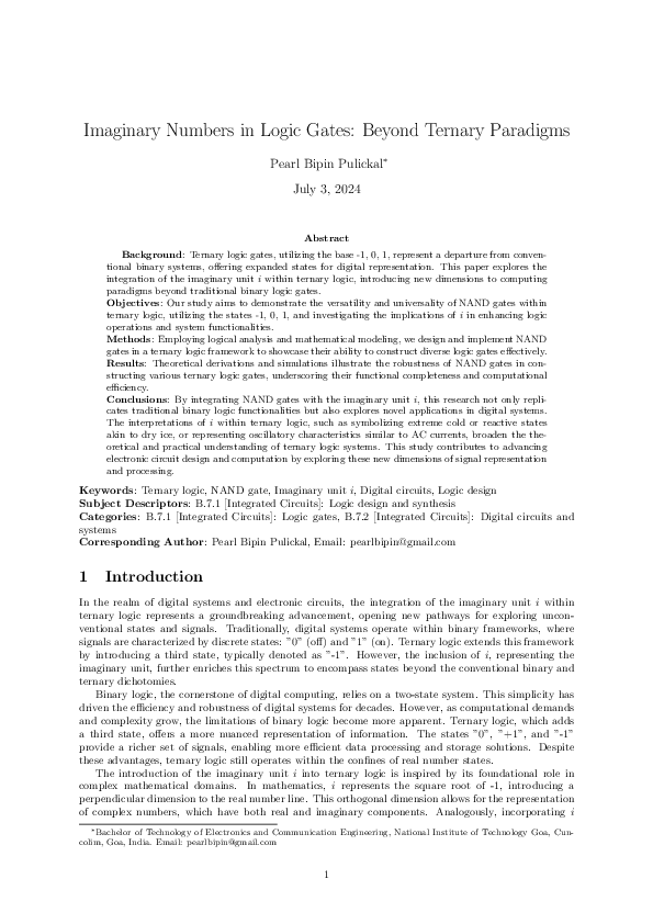(PDF) Imaginary Numbers in Logic Gates: Beyond Ternary Paradigms