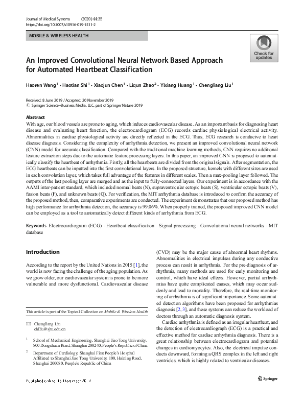 (PDF) An Improved Convolutional Neural Network Based Approach for Automated Heartbeat Classification