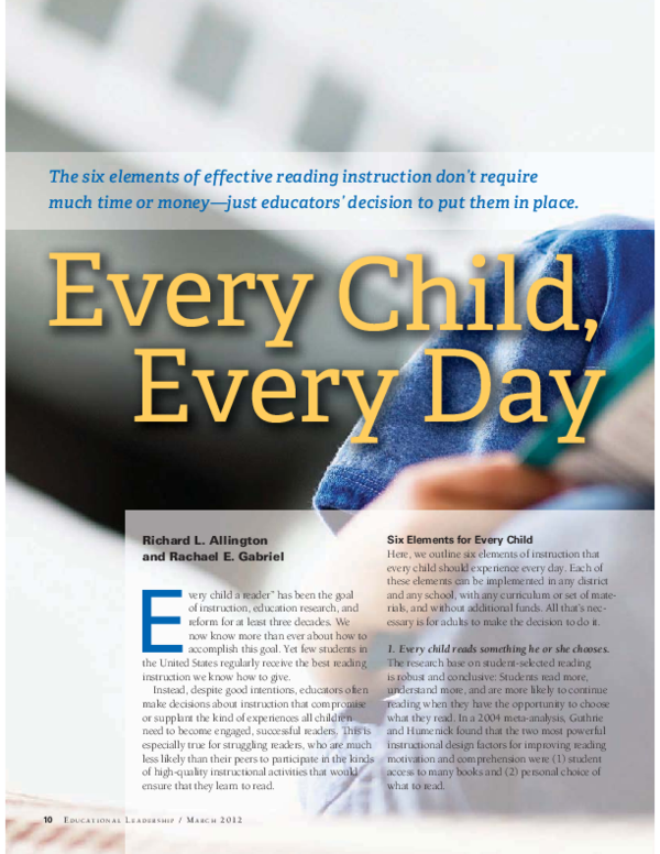 (PDF) Every Child, Every Day The six elements of effective reading instruction don't require ...