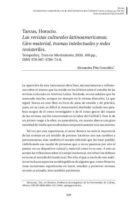 (PDF) reseña: del libro de Horacio Tarcus, Las revistas culturales ...