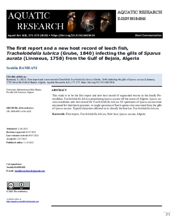 (PDF) The first report and a new host record of leech fish ...