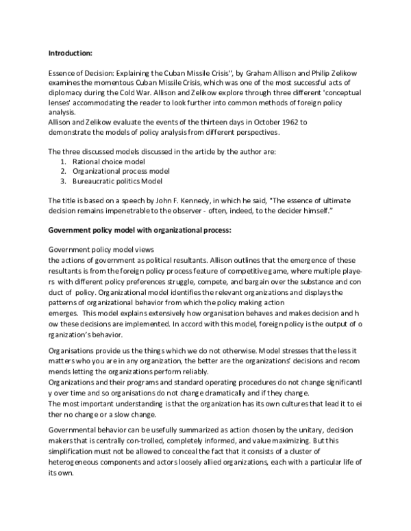 (PDF) Essence of Decision: Explaining the Cuban Missile Crisis'', by