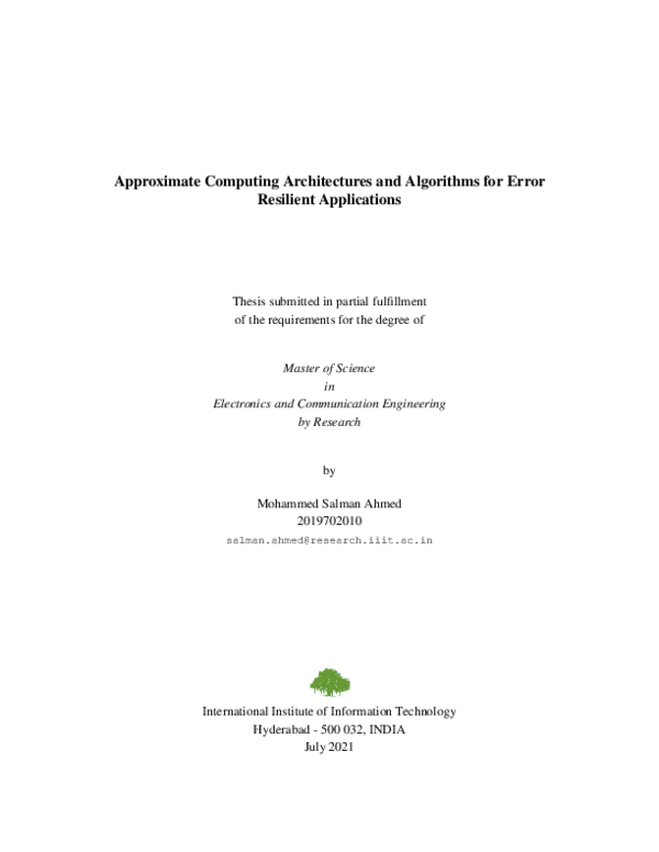 (PDF) Approximate Computing Architectures and Algorithms for Error Resilient Applications