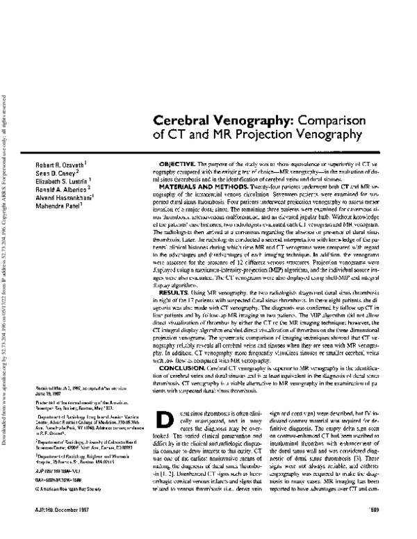 (PDF) Cerebral venography: comparison of CT and MR projection ...