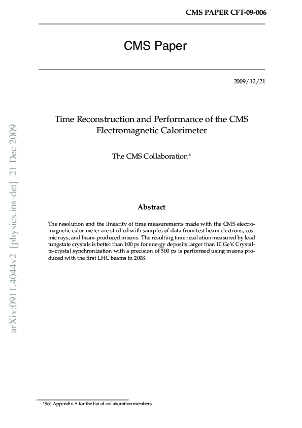 (PDF) Time reconstruction and performance of the CMS electromagnetic calorimeter | Ian Shipsey ...