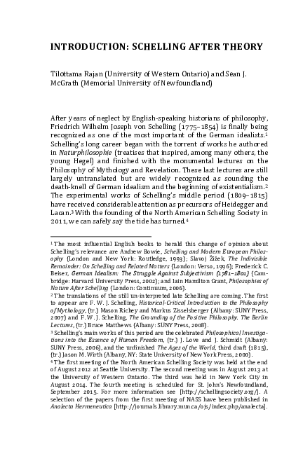 (PDF) Introduction: Schelling After Theory