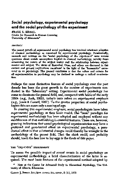 (PDF) Social psychology, experimental psychology and the social ...