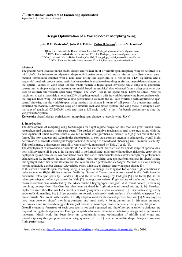 (PDF) Design optimization of a variable-span morphing wing for a small UAV
