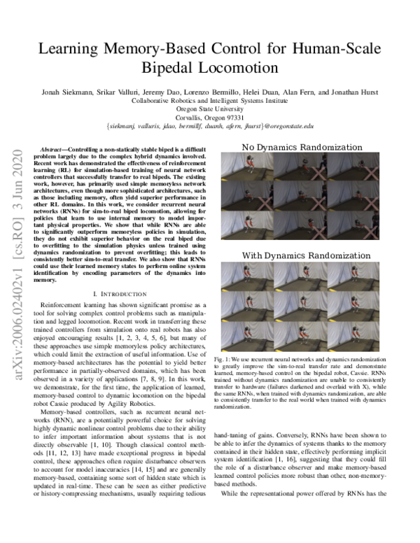 (PDF) Learning Memory-Based Control for Human-Scale Bipedal Locomotion