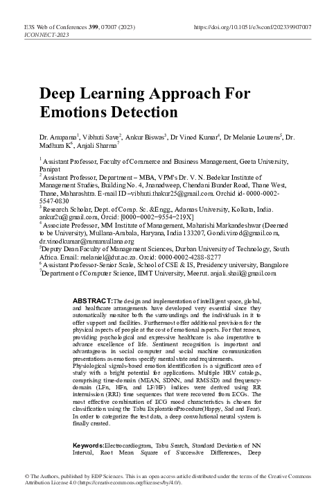 (PDF) Deep Learning Approach For Emotions Detection