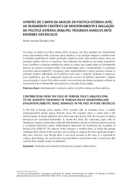 (PDF) Aportes do Campo da Análise de Política Externa (APE) ao ...