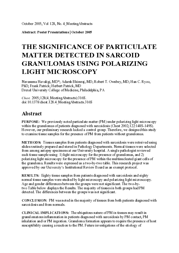 (PDF) The Significance of Particulate Matter Detected in Sarcoid ...