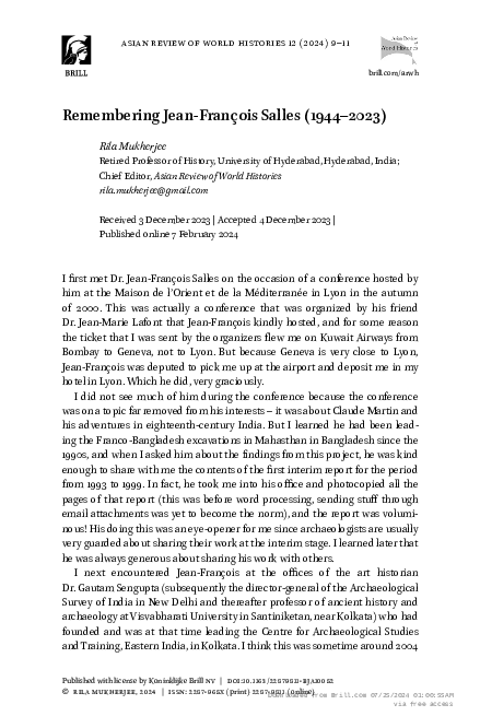 (PDF) Remembering Jean-François Salles (1944–2023) | Rila Mukherjee ...