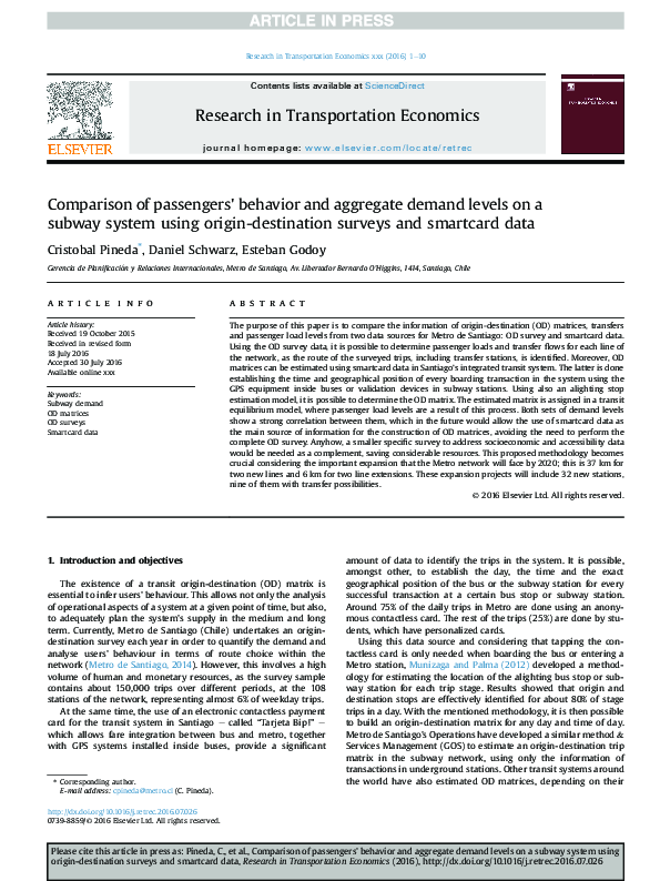 Pdf Comparison Of Passengers Behavior And Aggregate Demand Levels On A Subway System Using