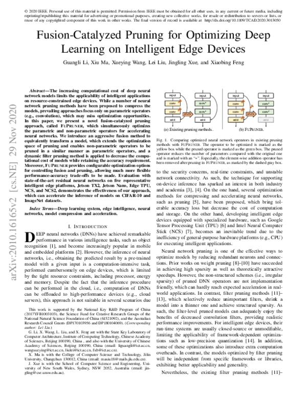 (PDF) Fusion-Catalyzed Pruning for Optimizing Deep Learning on Intelligent Edge Devices