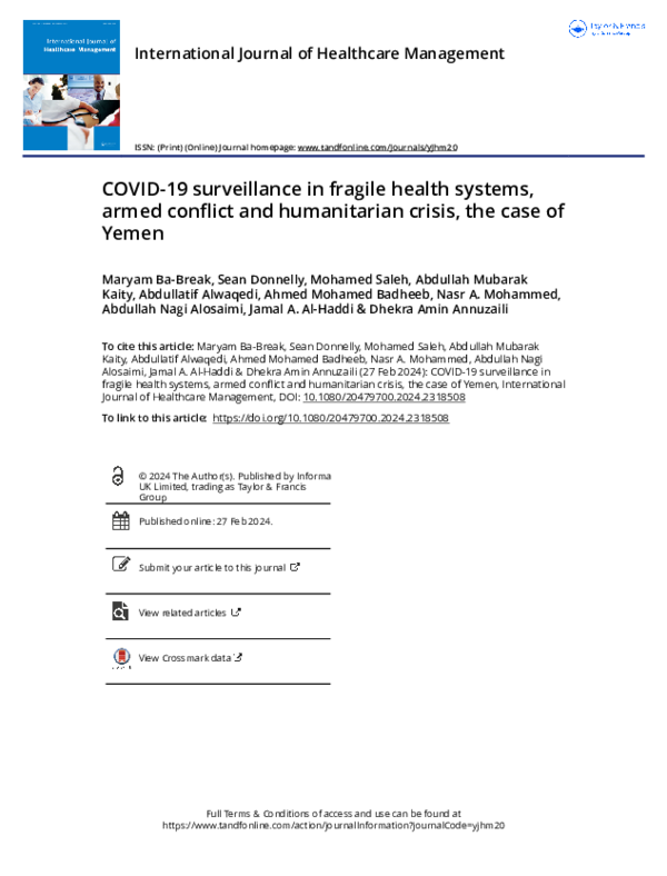 (PDF) COVID-19 surveillance in fragile health systems, armed conflict ...