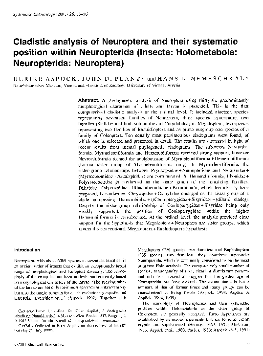 (PDF) Cladistic analysis of Neuroptera and their systematic position ...