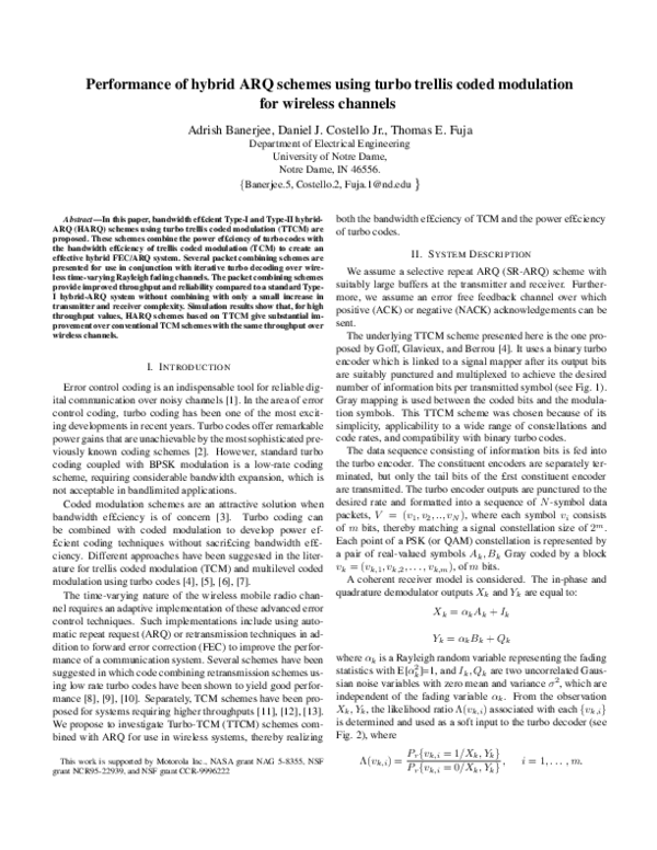 (PDF) Performance of hybrid ARQ schemes using turbo trellis coded modulation for wireless channels