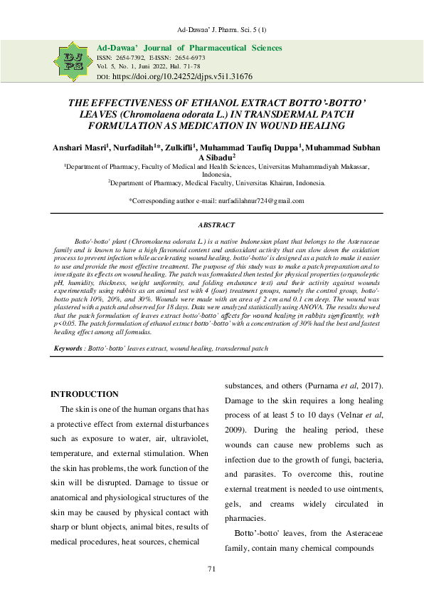 Pdf The Effectiveness Of Ethanol Extract Botto Botto Leaves Chromolaena Odorata L In