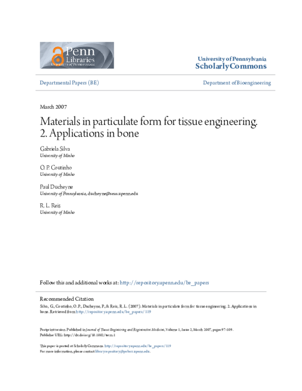 (PDF) Materials in particulate form for tissue engineering. 2. Applications in bone | Paul ...