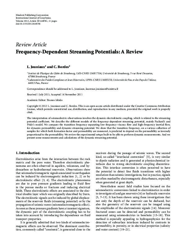 (PDF) Frequency-Dependent Streaming Potentials: A Review