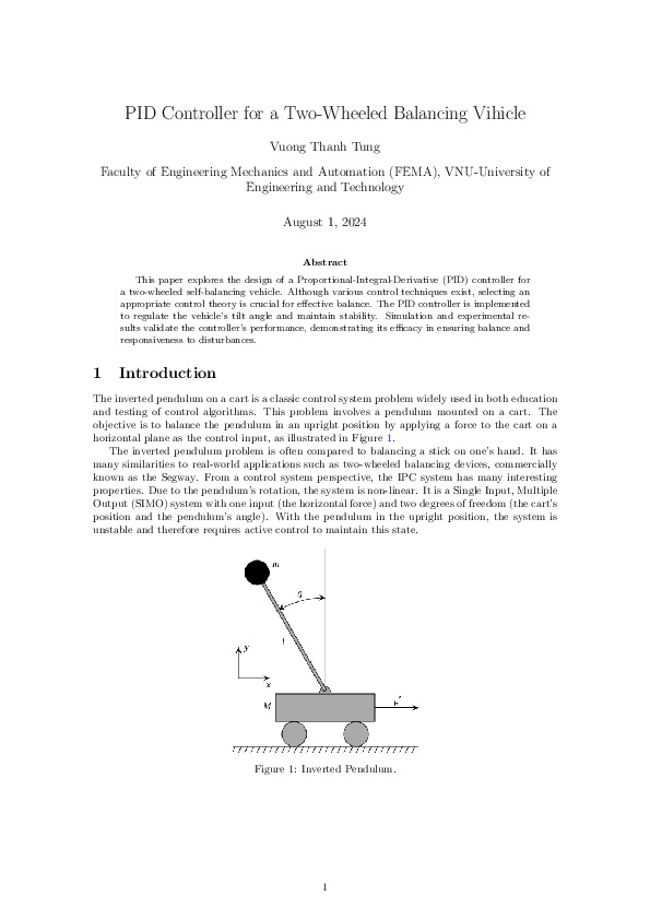 (PDF) PID Controller for a Two-Wheeled Balancing Vihicle