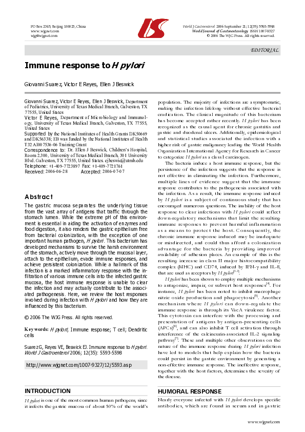 (PDF) Immune response toH pylori