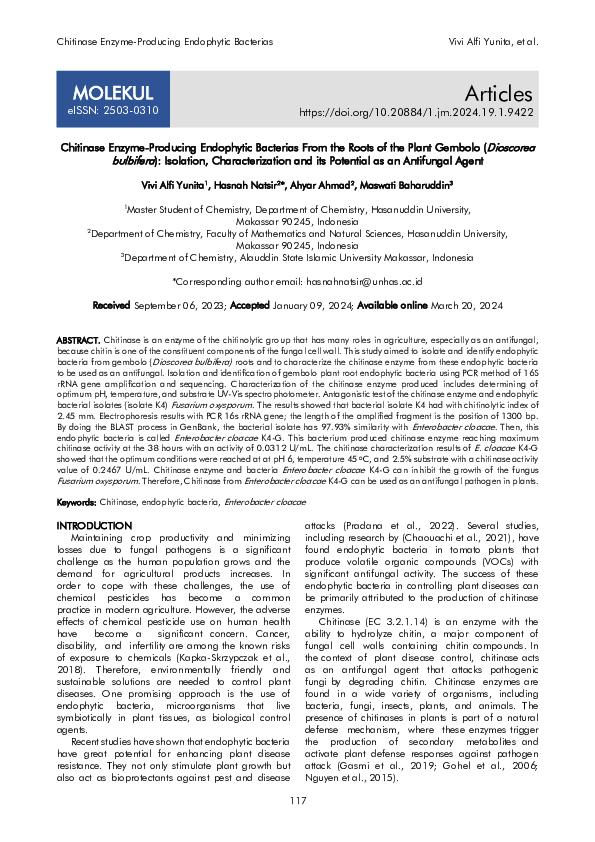 (PDF) Chitinase Enzyme-Producing Endophytic Bacterias From the Roots of the Plant Gembolo ...
