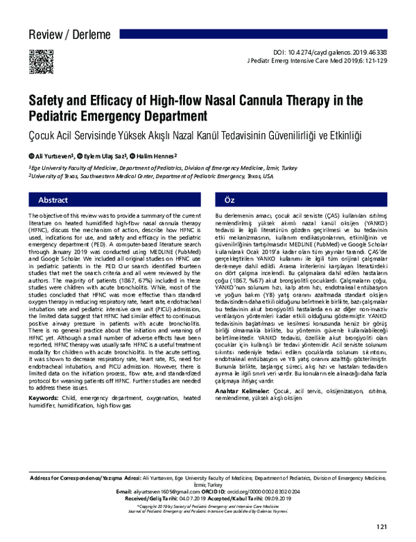 (PDF) Safety and Efficacy of High-flow Nasal Cannula Therapy in the ...